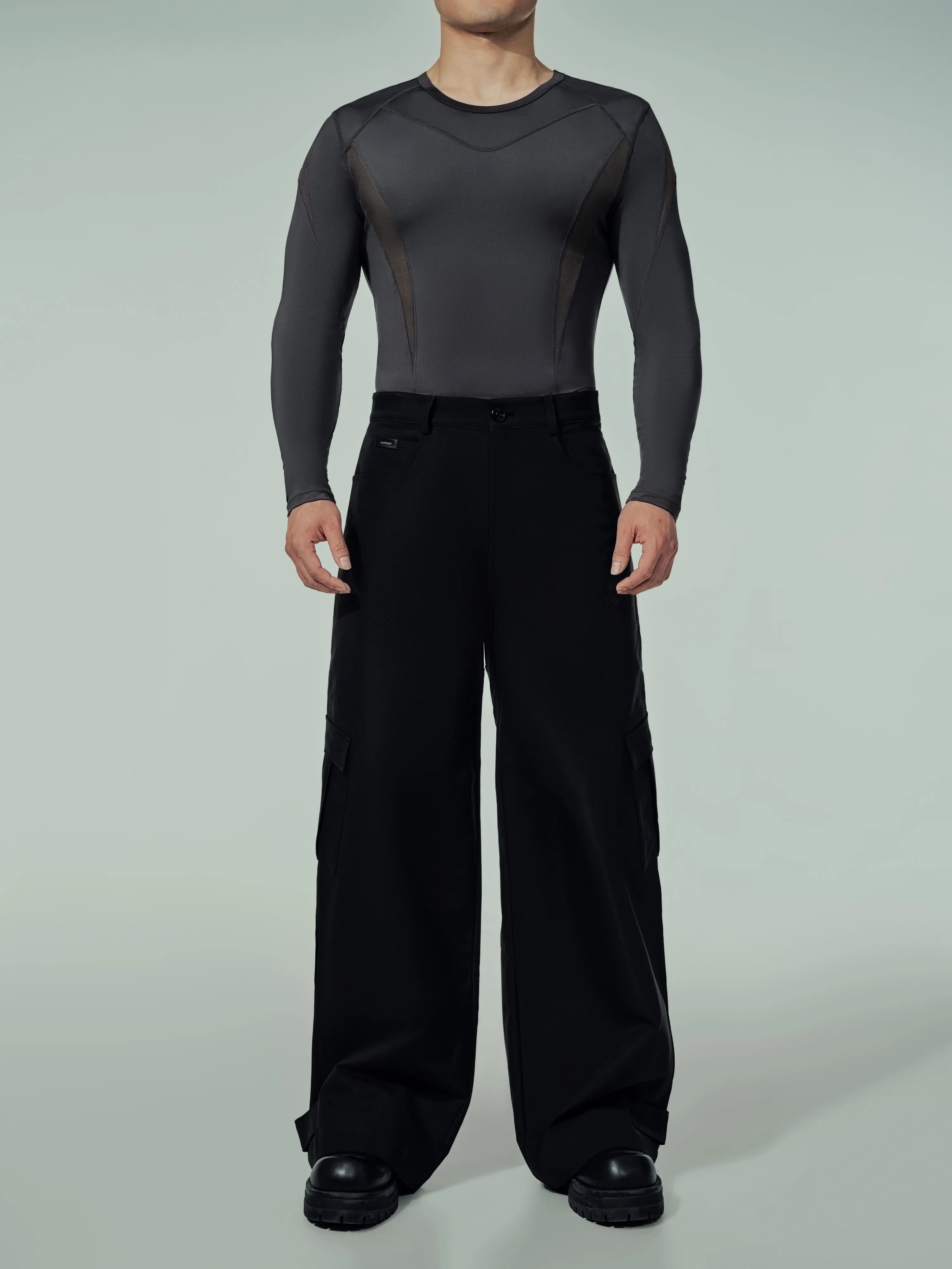 Mesh Panel Sport Long Sleeve Black & Dusk Grey – Nattaup